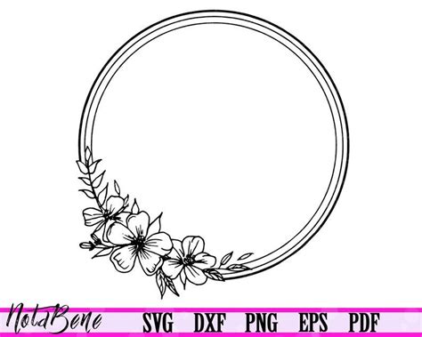 Circle Flower Frame SVG Monogram Frame Wedding Circle Leaves Border