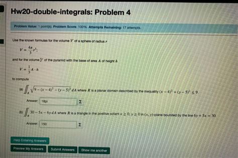 solved hw20 double integrals problem 4 problem value 1