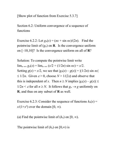 sequences of functions and uniform convergence concluded