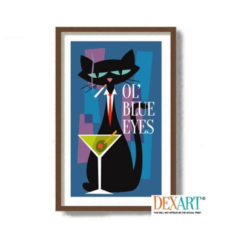 Mid Century Modern Art Black Cat Art Print Martini Art Gin Etsy