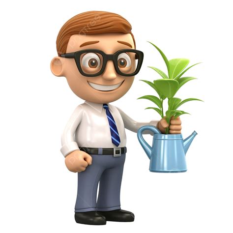3d Illustration Diligent Office Worker Cartoon 3d Character He Smiled