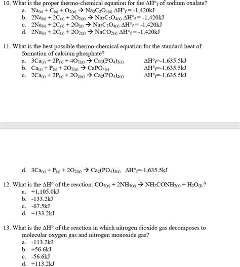 Solved 10 What Is The Proper Thermo Chemical Equation For Chegg