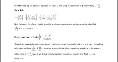Solved Problem 3 Group Velocity Let U Denote The Group V Chegg