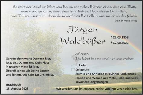 Traueranzeigen von Jürgen Waldbüßer Südwest Presse Trauer