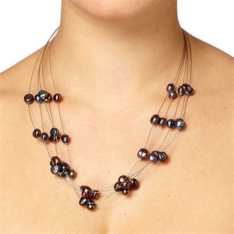 Collier 5 Rangs Perles De Culture Noires Rhodium Mon Boudoir De Perles