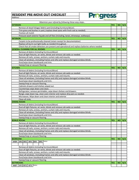 Free Printable Move In Checklist Templates Word PDF