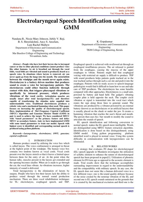 pdf electrolaryngeal speech identification using gmm
