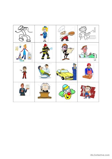 Bingo de Profesiones Español ELE hojas de trabajo pdf doc