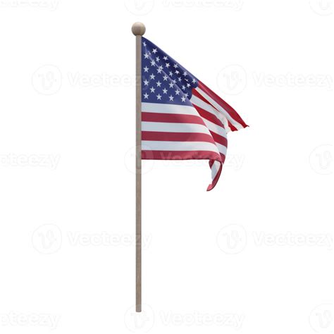 United States 3d Illustration Flag On Pole Wood Flagpole 11228597 PNG