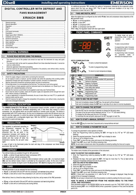 EMERSON DIXELL XR06CH BMB INSTALLING AND OPERATING INSTRUCTIONS Pdf