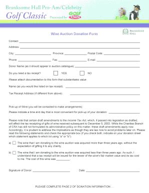 Fillable Online Wine Auction Donation Form Fax Email Print PdfFiller