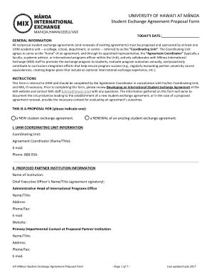 Fillable Online Manoa Hawaii Student Exchange Agreement Proposal Form