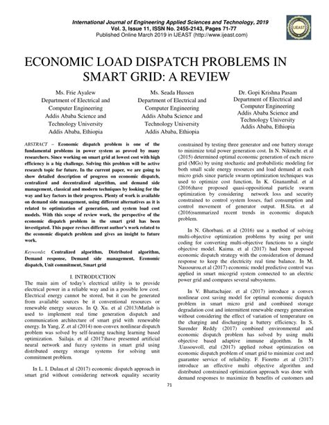 pdf economic load dispatch problems in smart grid a review