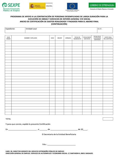 Fillable Online Extremaduratrabaja Gobex PROGRAMA DE APOYO A LA
