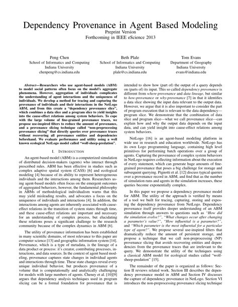 pdf dependency provenance in agent based modeling