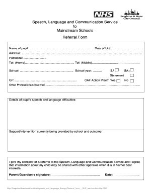 Fillable Online Sussexcommunity Nhs Speech Language And Communication