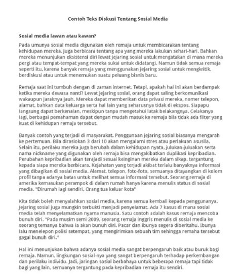 Contoh Teks Diskusi Berbagai Tema Dan Strukturnya Yang Benar