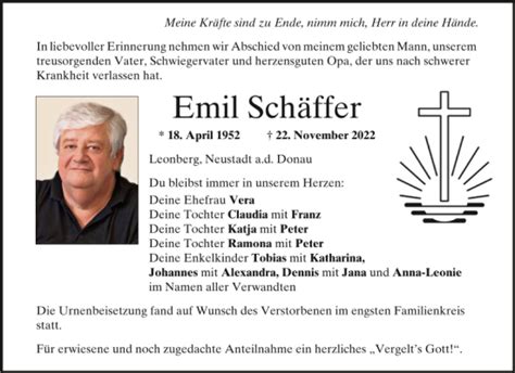 Traueranzeigen von Emil Schäffer Mittelbayerische Trauer