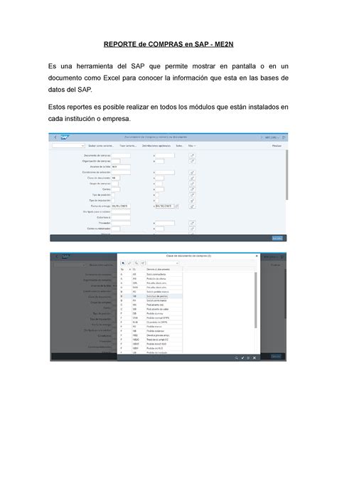 Reportes En SAP ME2N Es Una Plantilla REPORTE De COMPRAS En SAP