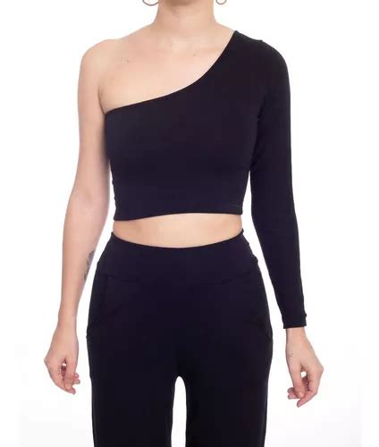 Cropped Um Ombro Só Manga Longa Mula Manca Feminino Parcelamento sem