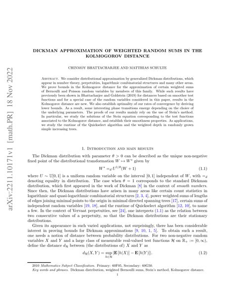 pdf dickman approximation of weighted random sums in the kolmogorov distance
