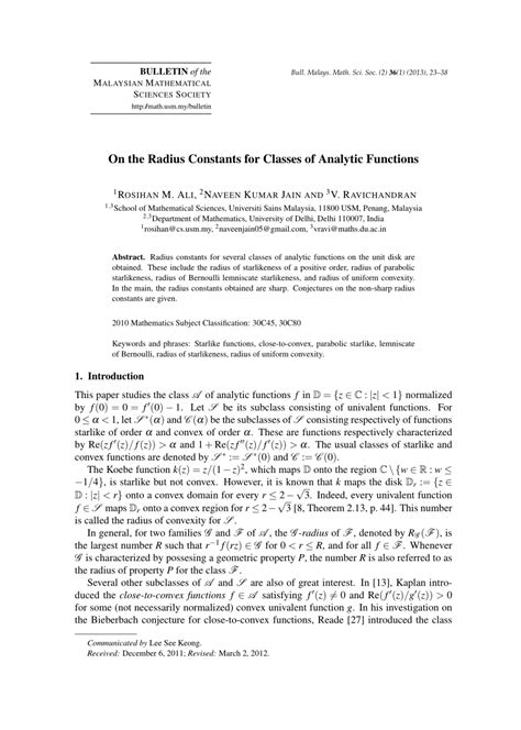 pdf on the radius constants for classes of analytic functions