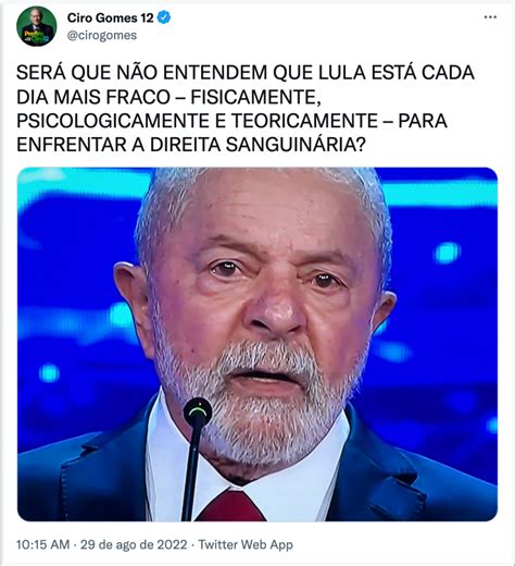 Nunca vi Lula tão debilitado psicologicamente diz Ciro