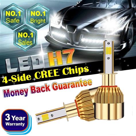 C6 LED Car Headlight Kit COB H4 36W 7600LM White Light Bulbs Gold Uygun