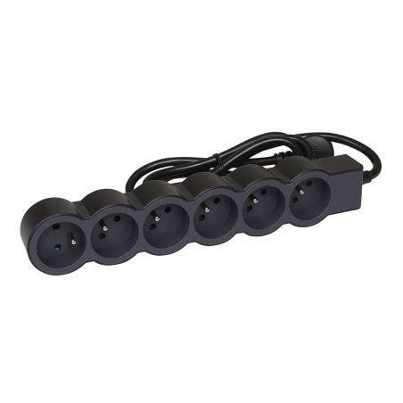 Rallonge multiprise extra plate équipée de 6 prises 2P T noir Sanifer