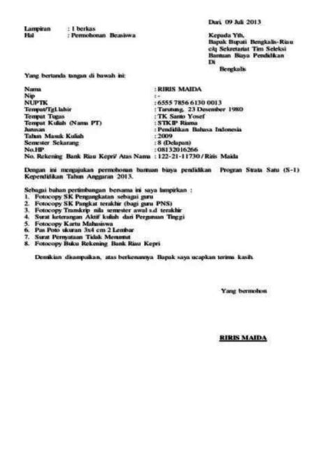 Contoh Surat Permohonan Pengajuan Beasiswa Mahasisw Almuhja