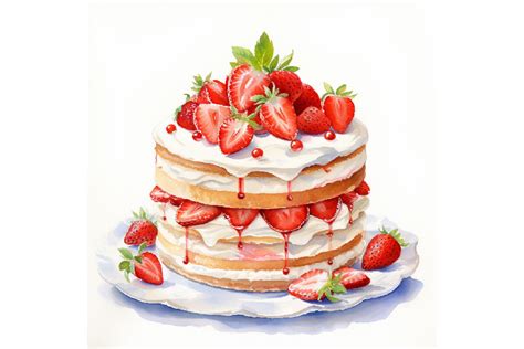 Watercolor Fraisier Birthday Cake Graphic By Ane Creative Fabrica