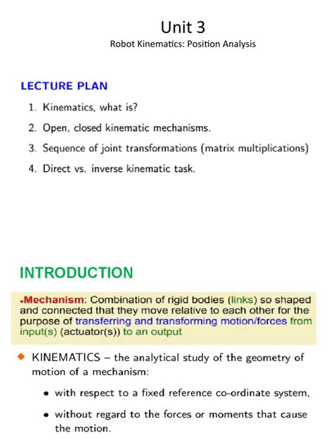 unit 3 robot kinematics position analysis pdf kinematics cartesian coordinate system
