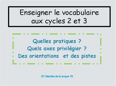 Enseigner Le Vocabulaire Aux Cycles Et