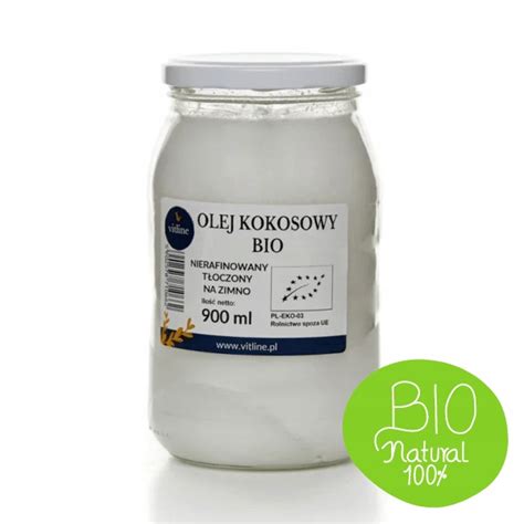 Olej kokosowy nierafinowany BIO tłoczony na zimno 900 ml słoik