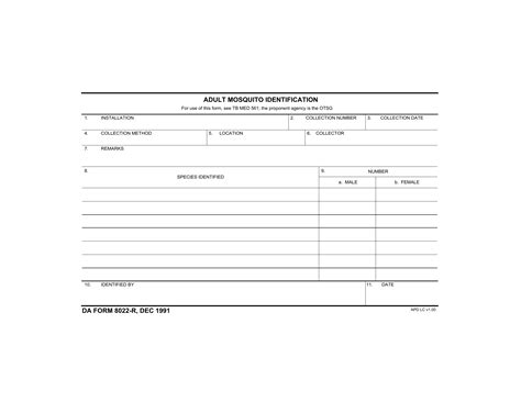 DA Form 8022 R Adult Mosquito Identification LRA Forms Docs 2023