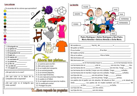 Los colores y la familia comprensión Español ELE hojas de trabajo pdf