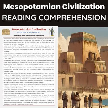 Mesopotamian Civilization Reading Comprehension Ancient Mesopotamia