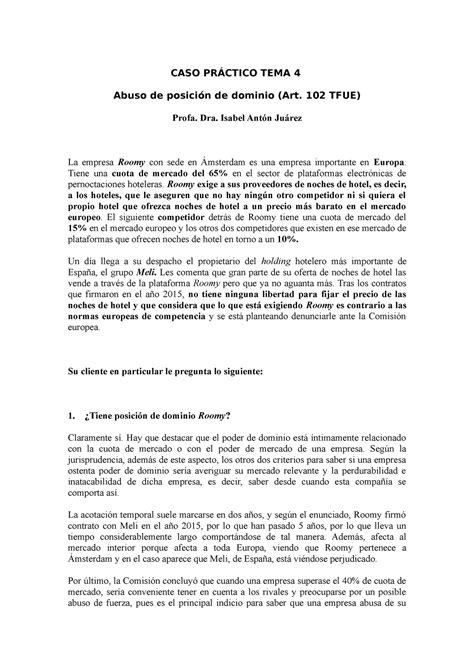 CASO PRÁ Ctico TEMA 4 hecho CASO PŔCTICO TEMA 4 Abuso de posición de
