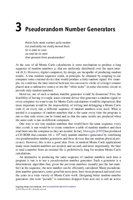 pdf pseudorandom number generators j shultis
