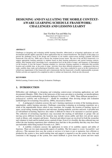 pdf designing and evaluating the mobile context aware learning schedule framework challenges