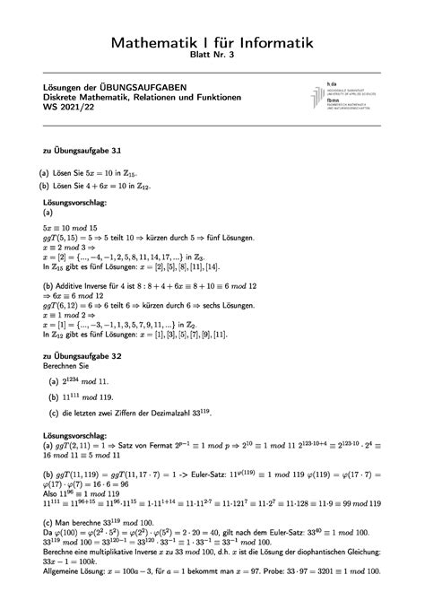 Übungsblatt 3 komplette Lösungen Mathe für Informatiker Mathematik 1