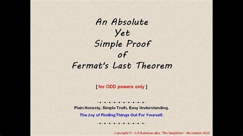 An Absolute Yet Simple Proof Of Fermat S Last Theorem YouTube
