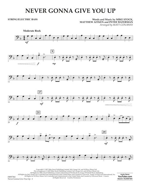 Never Gonna Give You Up Arr Matt Conaway String Electric Bass By