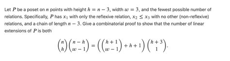 solved let p be a poset on n points with height h n − 3