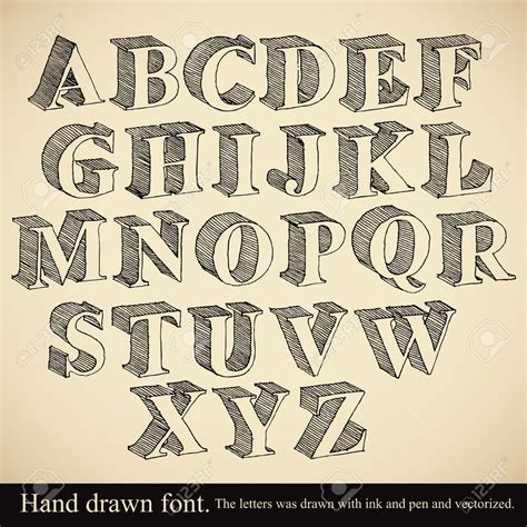 Hand Drawn 3d Font Vector Alphabet Vintage Style Lettering Alphabet