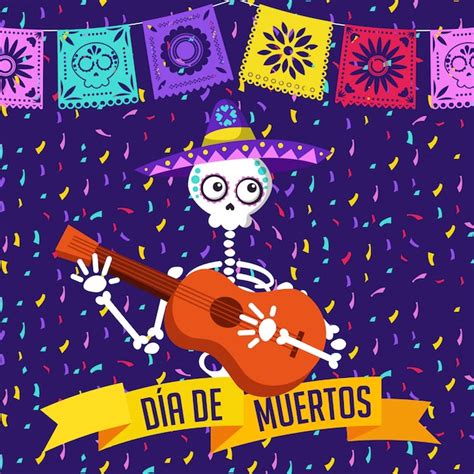 Tarjeta de dibujos animados del día de los muertos Vector Premium