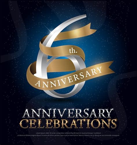Premium Vector 6th Years Anniversary Celebration Silver And Golden Ribbon