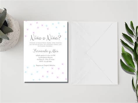 Spanish Gender Reveal Invitation Invitacion De Revelacion De Etsy