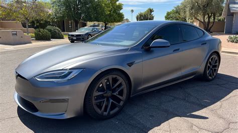 Most Popular Tesla Wrap Color 3M Satin Dark Gray On A Model S Plaid In