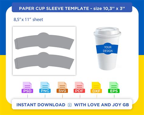 Paper Coffee Cup Sleeve Template Psd Png Svg Pdf Dxf Etsy UK Coffee